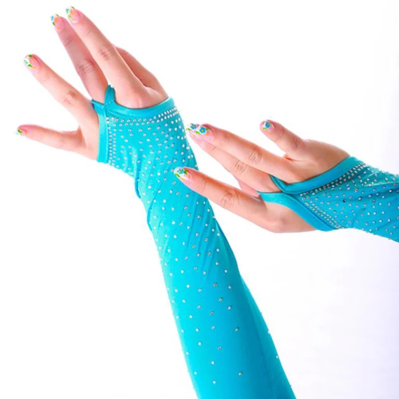 Stretch Long Gloves with Loop - Turquoise - Bespoke Dancewear